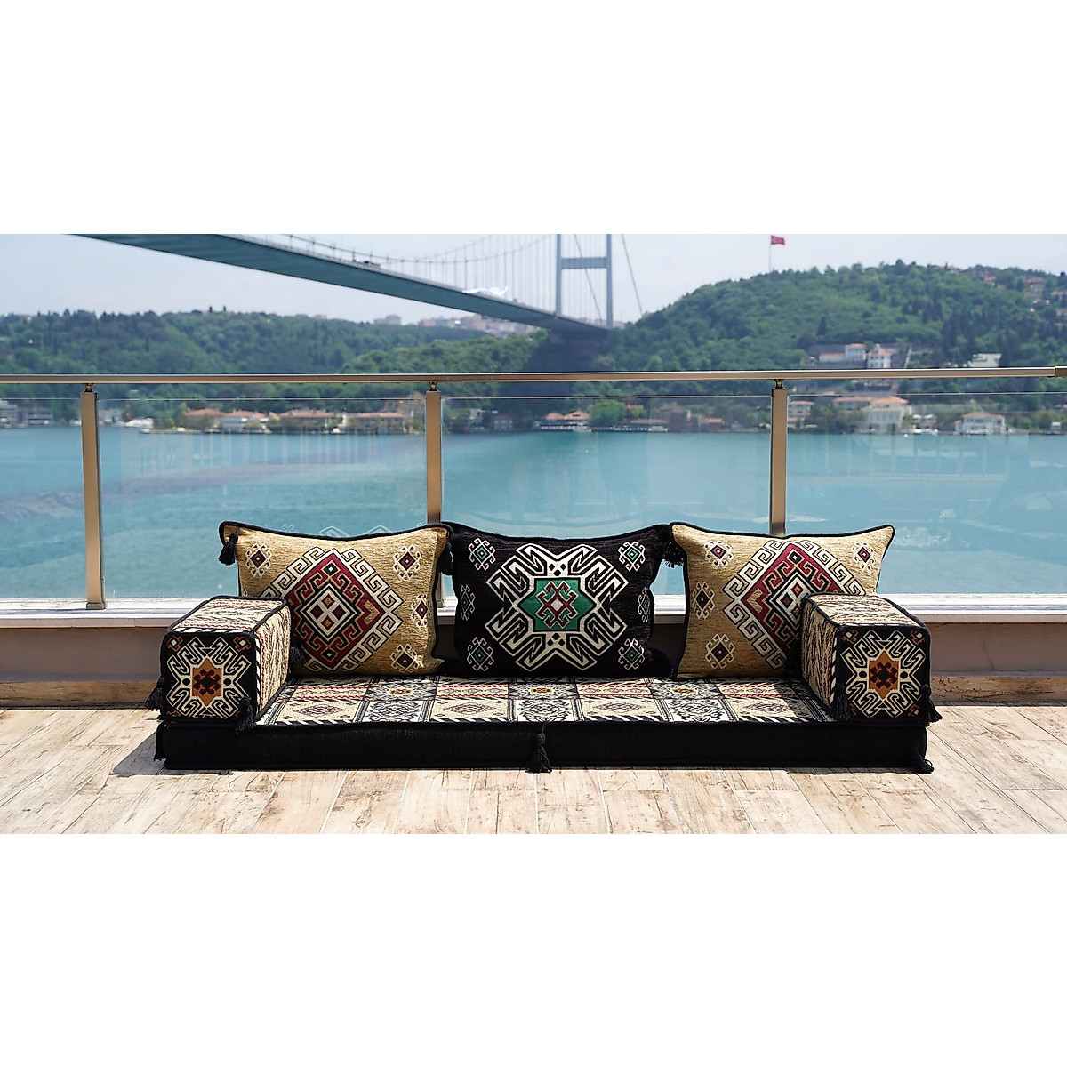 Yellow Arabic Majlis, Arabic Floor Couch, Reading Loveseats, 4" Thickness Floor Seating Set, Moroccan Cushion, Ethnic Floor Cushion (4'' Thickness Sofa)