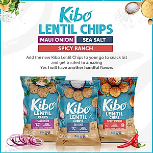 Kibo Lentil Chips Variety Pack - Gluten-Free Vegan Chips - Non-GMO Verified - Plant-Based 28 grams – Maui Onion, Sea Salt, and Spicy Ranch - 12 pack