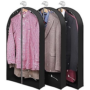 40" Garment Bags for Hanging Clothes 4" Gusset for Closet Storage and Travel Clear Hanging Bags for Dress Suits Coats Moth Proof, 3 Packs-Black