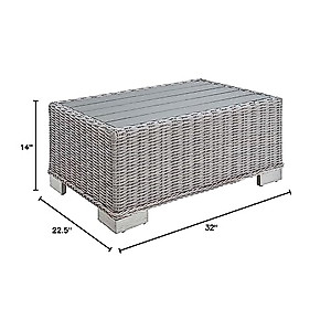 Modway Conway 32" Modern Rattan Outdoor Coffee Table in Light Gray