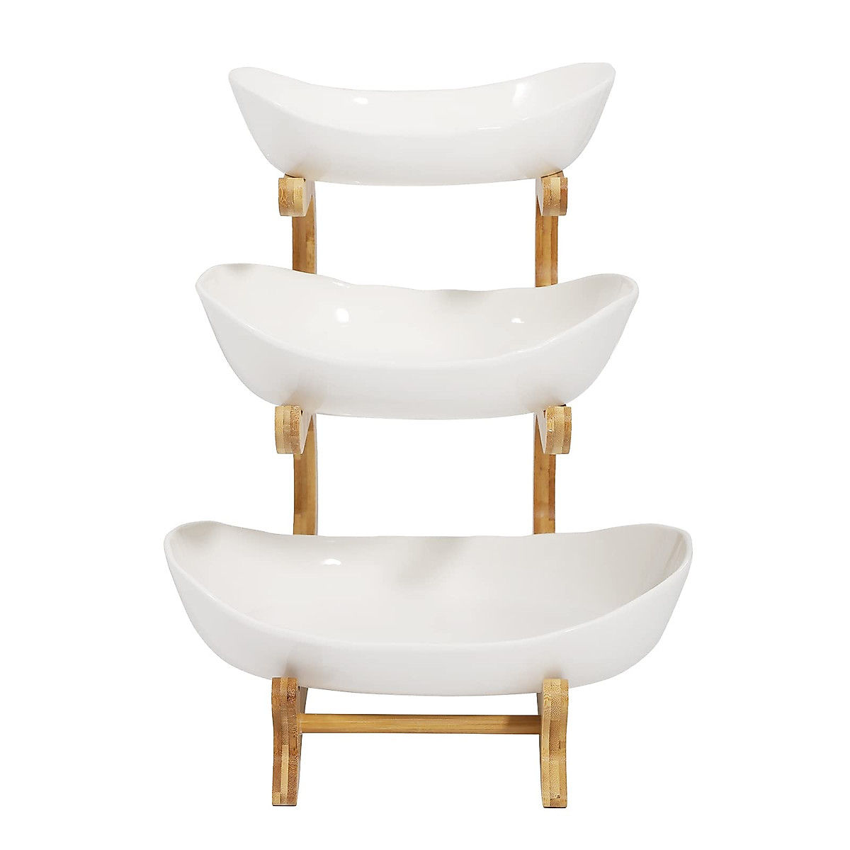 3 Layer Ceramic Fruit Plate,3 Tier Serving Platter Tray Kitchen,Porcelain Tiered Vegetable Serving Tray Dessert Appetizer Cake Dish with Wood Stand for Kitchen and Home,for Wedding Banquet