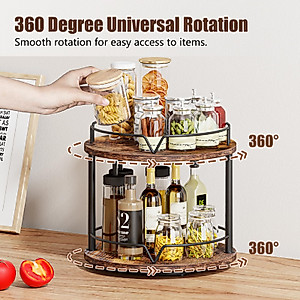 12" Wood Lazy Susan, Rotating Spice Rack, 2 Tier Spice Turntable Organizer, Industrial Turntable Spice Holder, for Kitchen Countertop and Cabinet, Compact and Versatile, Rustic Brown