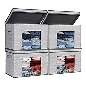 Univivi Foldable Fabric Storage Boxes Large Storage Bins with Lids [4-Pack] Collapsible Storage Cubes Organizer Containers Organization Baskets for Home, Bedroom, Closet (Gray, 17“ x 12” x 12")