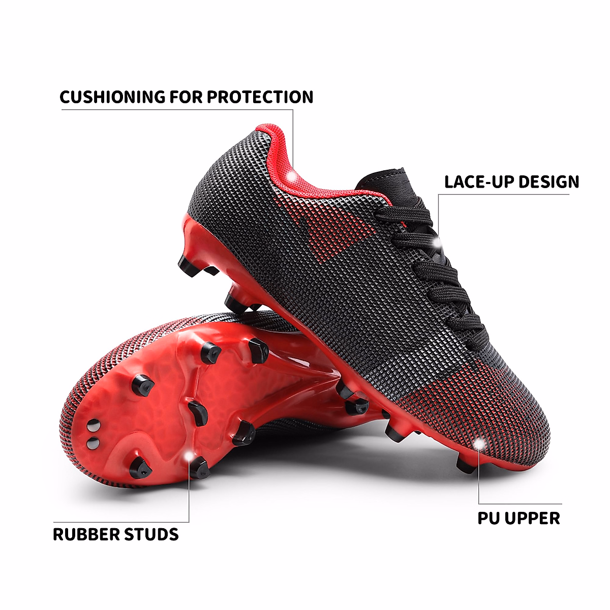 DREAM PAIRS Boys Girls Soccer Cleats Youth Firm Groud Athletic Outdoor Trainning Football Shoes for Little/Big Kid,Size 13 Little Kid,Black/Red,SDSO224K