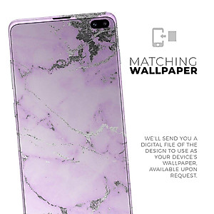 DesignSkinz Purple Marble & Digital Silver Foil V4 Protective Vinyl Decal Wrap Skin Cover Compatible with The Samsung Galaxy S20 (Screen Trim & Back Glass Skin)