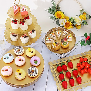 7Pcs Gold Cake Stand Set, Metal Dessert Table Display Stands Dessert Trays Large Round Tiered Cupcake Holder Treat Decor Plates for Tea Party Wedding Reception Birthday Baby Shower Home Decoration