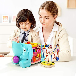 TOP BRIGHT Activity Cube Toys for 1 Year Old Girl, Toddlers Wooden 7 in 1 Activity Cube Center Playset with Bead Maze Shape Sorter