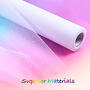 ICOSHOW Sparkling Tulle Rolls, 15” by 30 Yards (90FT) Glitter Tulle Spool Ribbon Fabric for Wedding Birthday Bridal Shower Tutu Skirt Party Gift Wrapping (White)