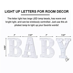 ZUOVAOV LED Light up letter BABY Sig, Led Baby Word Box Logo, Home Bedroom, Nursery Room, Table Wall Decoration, Warm White Light Emitting Letters, Baby Shower Decoration (BABY)