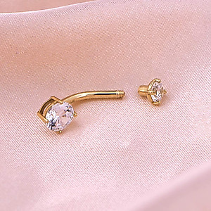 OUFER 14G Solid Gold Belly Button Rings Clear CZ Navel Ring Belly Button Piercing Navel Jewelry 14K Yellow/White Gold Belly Rings