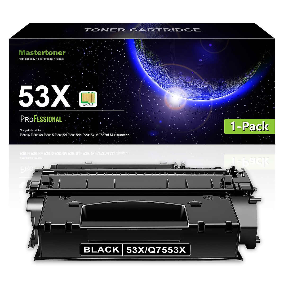 53X Toner Q7553X: 1 Pack Replacement for HP 53X Toner Cartridge P2014 P2014n P2015 P2015d P2015dn P2015x Printer, Black