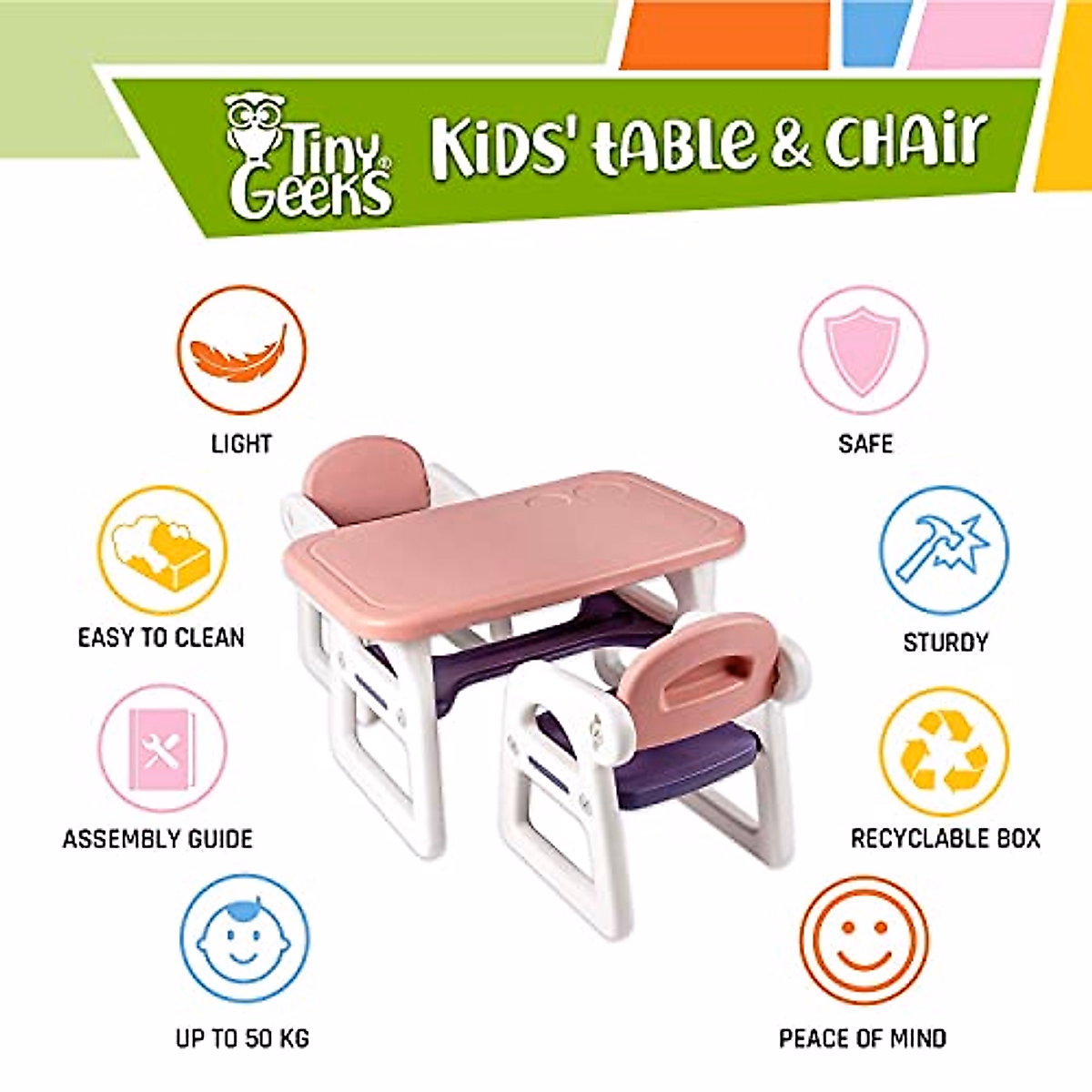 TinyGeeks Kids Table and Chairs Set Safe for Children Activity Table for Kids and Tunes Kids Boombox CD Player for Kids FM Radio - Batteries Included Bundle