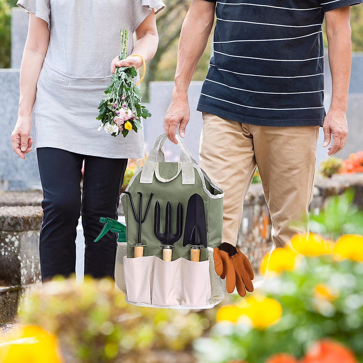 Whonline Gardening Tool Set of 10,Gardening Tools and Supplies,Garden Tool Kit with Bag Gloves, Indoors Outdoors for Women Men Gift