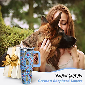 puhnhsv 40 oz German Shepherd Tumbler with Handle, Insulated Stainless Dog Tumbler Coffee Travel Mugs Cup Water Bottle German Shepherd Lovers Gifts for Women Girls