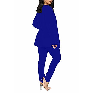 Womens Plus Size 2 Piece Blazer Set Casual Long Sleeve Business Blazer and Pant Suits Office Outfits Navy