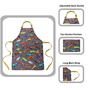 DASHN PRODUCTS Kids Apron - Truck - Dual Pockets - chef kitchen cooking garden artist painting cleaning baking pottery gift boys girls
