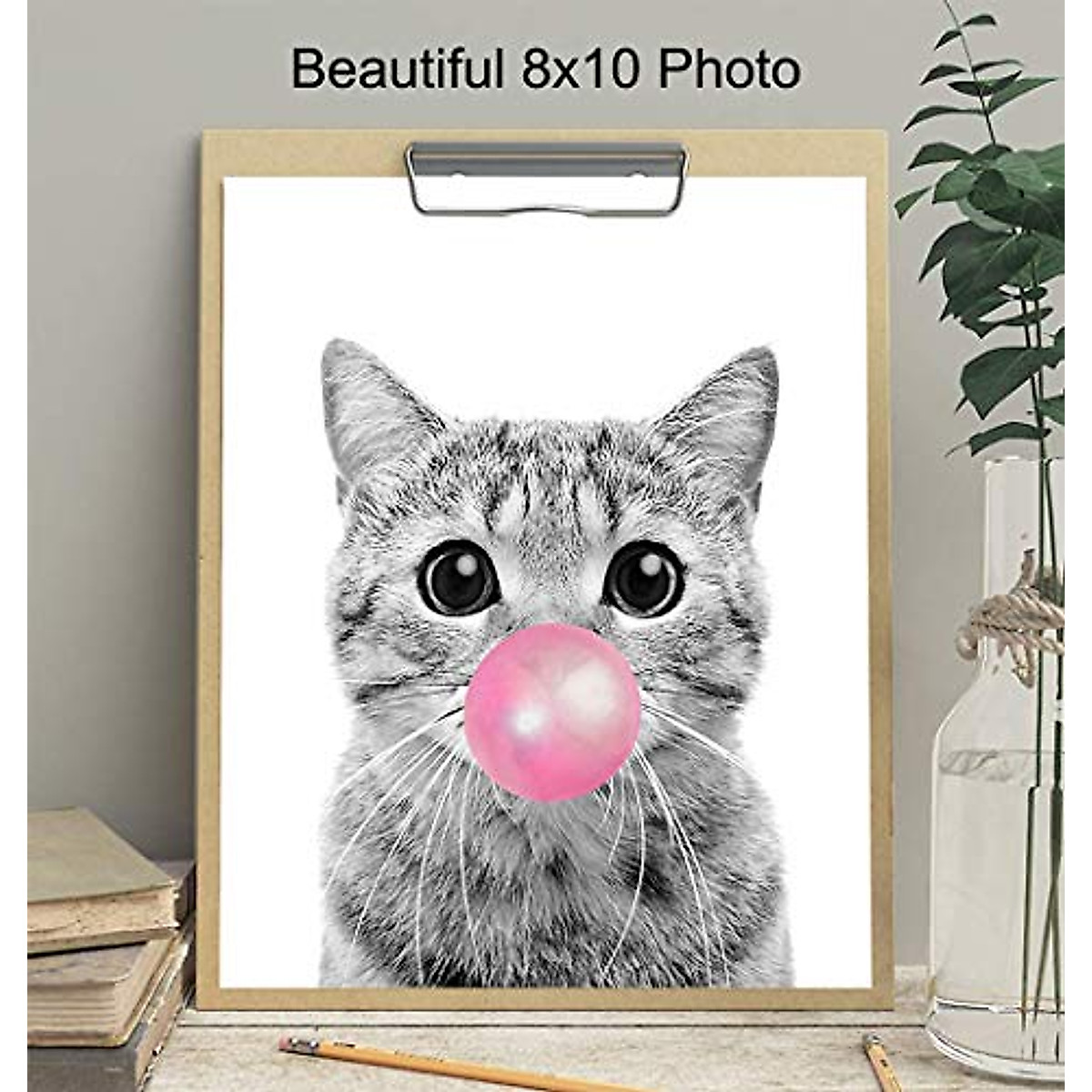 Cat Wall Decor - Tabby Cat - Cute Cat Wall Art - Room Decoration for Girls Bedroom, Kids Room, Living Room, Nursery - Cat Lover Gifts for Women - Adorable Pink Girly Kitty, Pussycat, Kitten Print