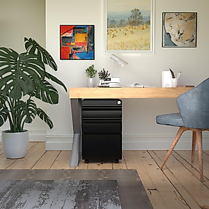 GangMei Mobile File Cabinet Under Desk, 3 Drawers Steel Lateral Filing Cabinet with Lock and Wheels, Fully Assembled(Black)