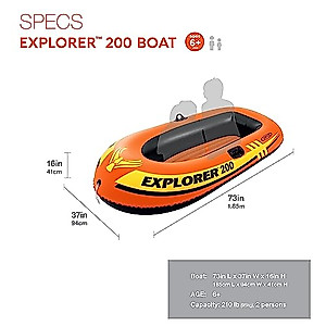 INTEX 58330EP Explorer 200 Inflatable Boat: 2-Person – Dual Air Chambers – Welded Oar Locks – Grab Rope – 210lb Weight Capacity