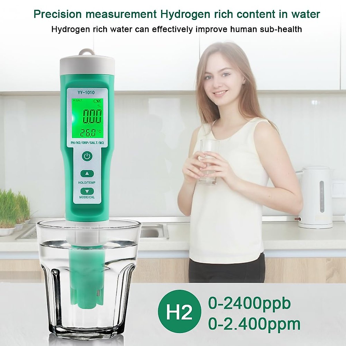 Hydrogen Water Tester 10 in 1 Resistivity/Fertility/H2/pH/TDS/EC/ORP/S.G/Salt/Temp Meter with ATC pH Meter,0.01 High Accuracy pH Tester Digital,TDS Meter PPM Meter for Drinking,Hydroponics,Pool.