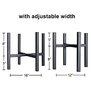 Metal Plant Stand for Large Plants, Adjustable Width Fits 10-12 Inch 14 Inch 16 Inch Pot,Outdoor Plant Stands for Indoor Plants Multiple Tall,Black Planter Stands for Patio and Window 1 Pack.­