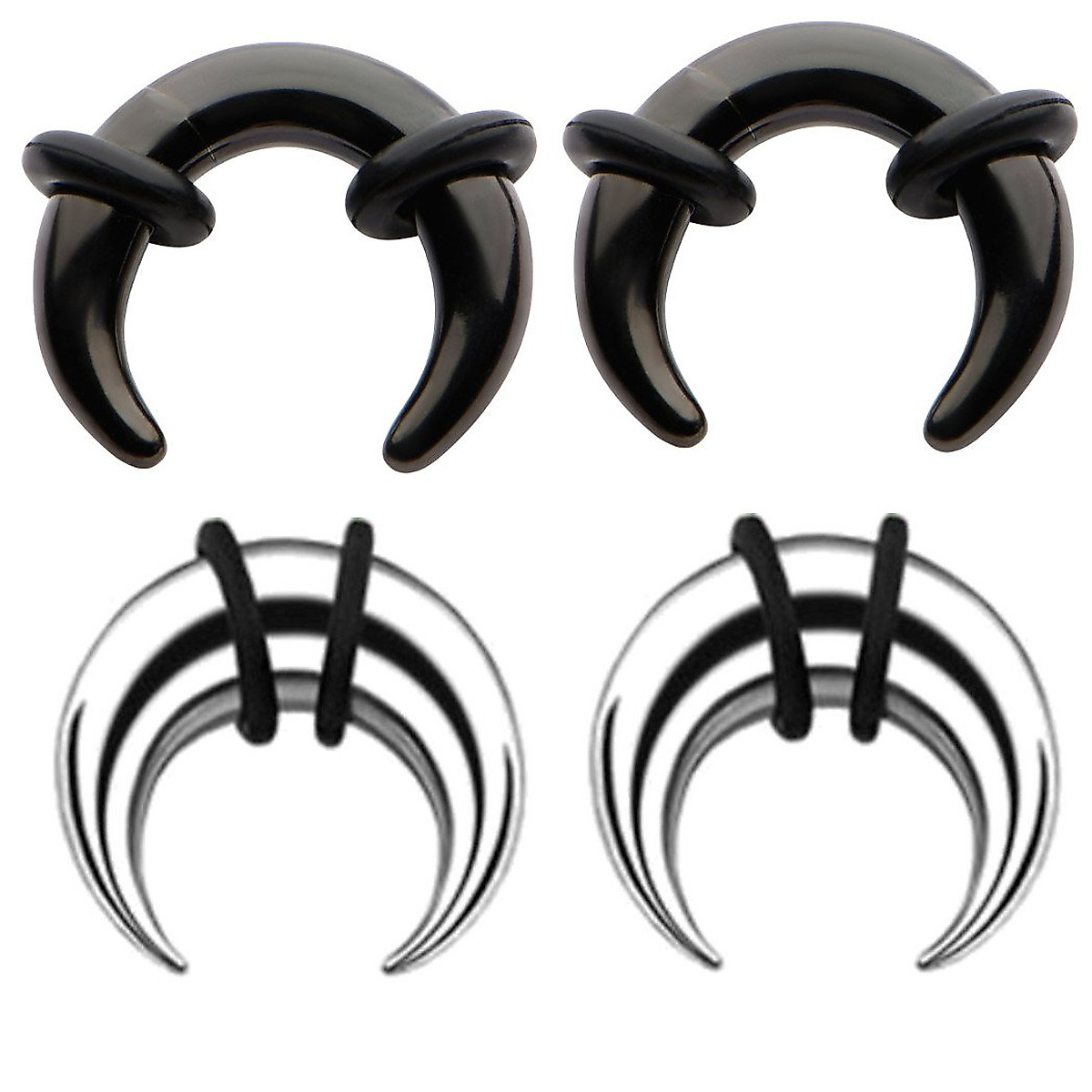 Zaya Body Jewelry 2 Pairs Steel Ear Plugs Tapers Black Pinchers Horseshoes Gauges 00g 0g 2g 4g 6g 8g 10g 12g 14g (00g 10mm)