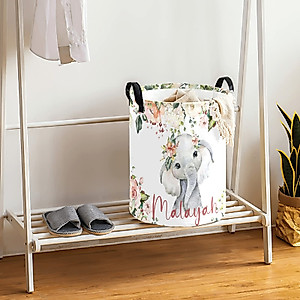 Personalized Laundry Baskets Custom Laundry Hamper Collapsible Clothes Storage Basket with Handle for Bathroom Living Room Bedroom (Baby elephant 02)