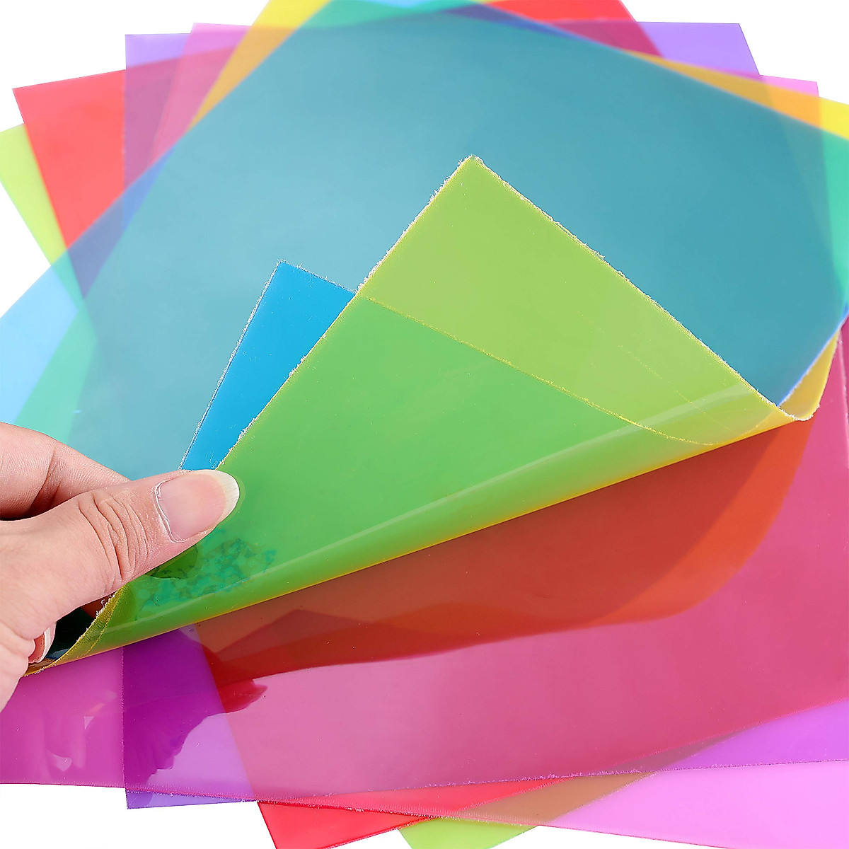 AOUXSEEM Jelly Transparent Leather Vinyl Sheets,Candy Solid Colors Waterproof Faux Leather Fabric Sheets 【6 Pcs/21 x 30 cm】Perfect for Making Bows Earrings Handbags (Bright Solid Colors)