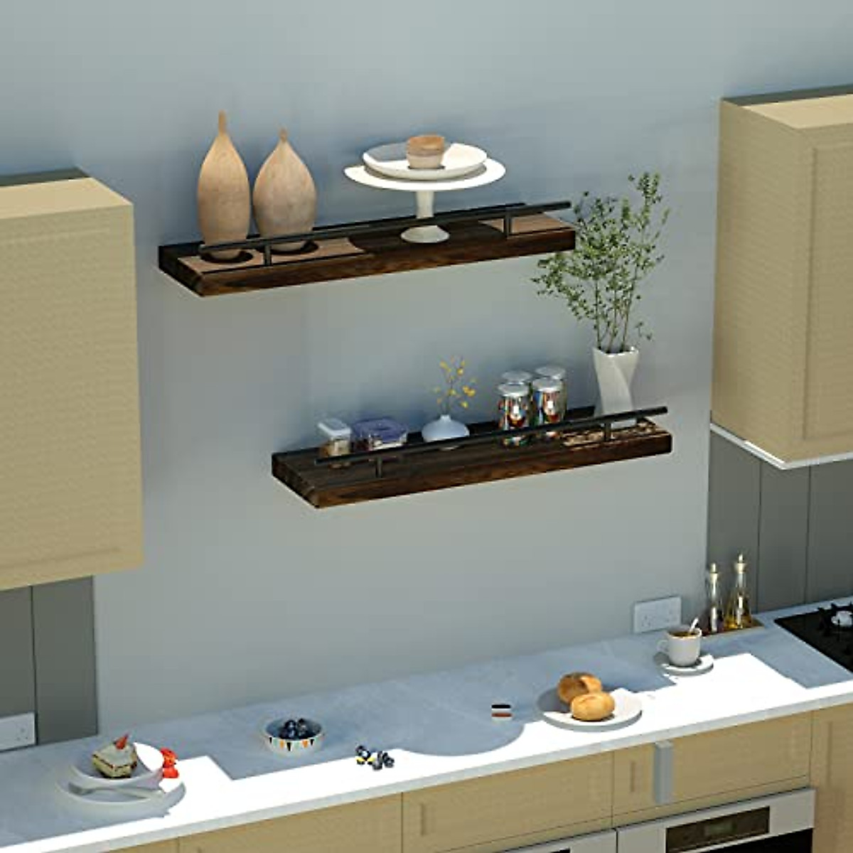 HOBBYMATE Floating Shelves | Rustic Shelf for Photo Picture Plant Display Invisible Installation Bracket, Versatile Iron Rail (Pack of 2)