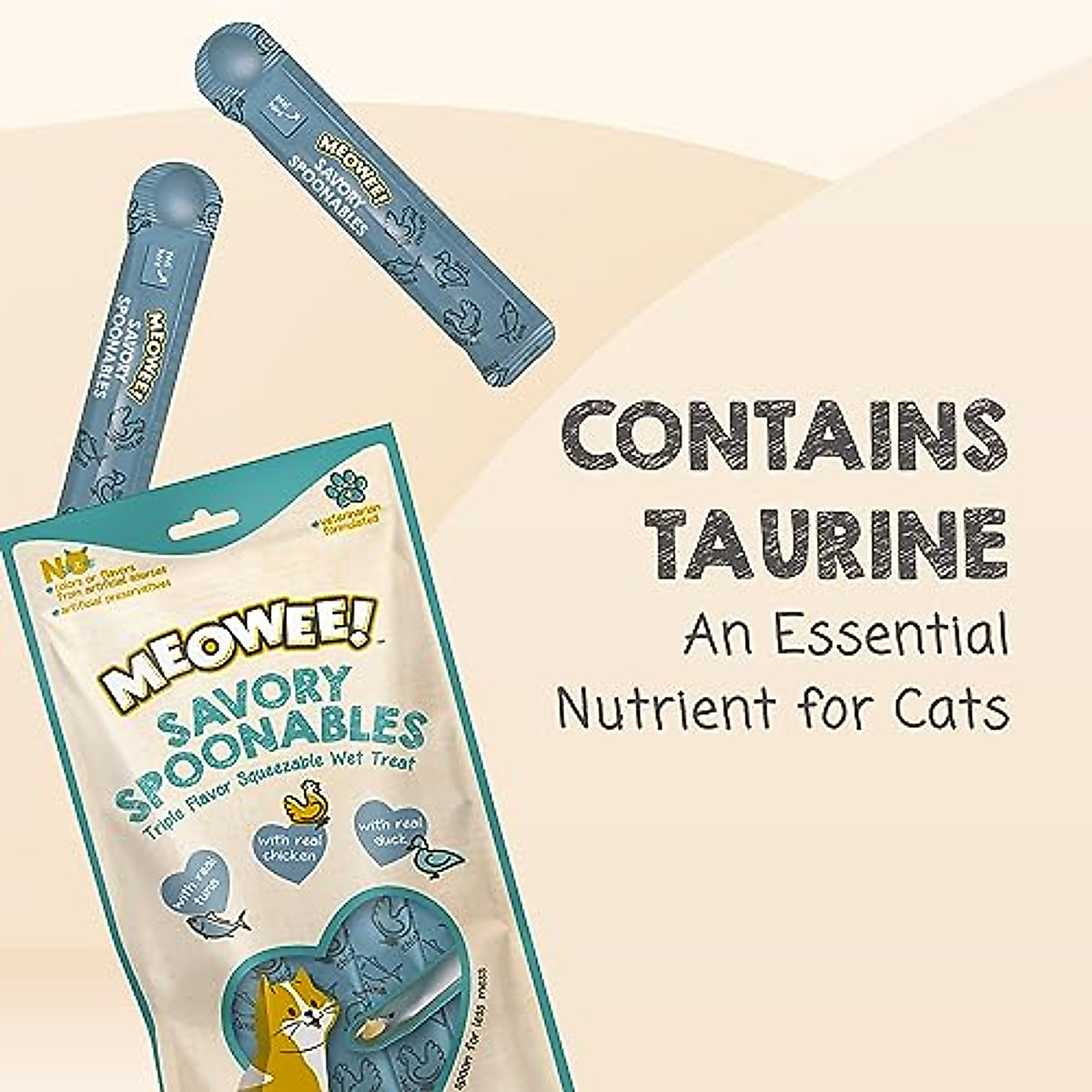 MEOWEE! Savory Spoonables with Real Tuna, Chicken & Duck, 4 Count Tube, Triple Flavor Squeezable Lickable Wet Treats for Cats with Built-in Spoon for Less Mess