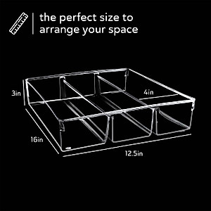 LIVORINI Kitchen Utensils Organizer | Utensil Tray Holder | Large Non-Slip Cutlery Drawer Organizer, 3 Compartment Multi-Purpose Home Organization, Clear Acrylic