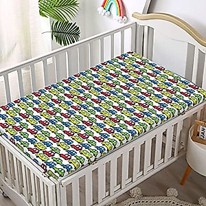 Car Themed Fitted Crib Sheet,Standard Crib Mattress Fitted Sheet Ultra Soft Material-Crib Mattress Sheet or Toddler Bed Sheet, 28“ x52“,Multicolor