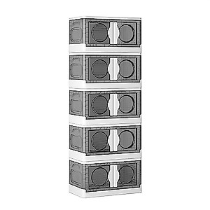 SDADI 19.2 Gal Plastic Foldable Storage Cabinet, Collapsible Storage Bins with Door, Stackable Cube Storage Organizer, Plastic Storage Cart£¬Closet Organizers and Storage (5-pack, Gray)