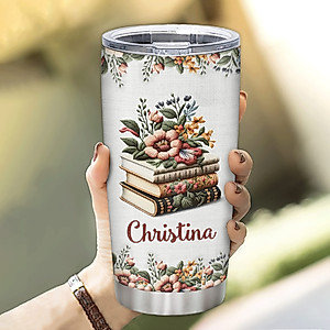 Hyturtle Personalized Printed Book Tumbler - Birthday Gifts For Book Lover - Book Lover Gifts for Women - Just A Girl Who Loves Books Custom Name 20oz Vacuum Insulated Stainless Steel Tumbler