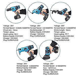 NEWONE 20V Cordless Drill Combo Kit,4-Tool Max Power Tool Combo Kit with Case,4 Attachment,Drill,Reciprocating saw, Oscillating tool, Sander with Accessories,2.0Ah Lithium-Ion Battery and Charger