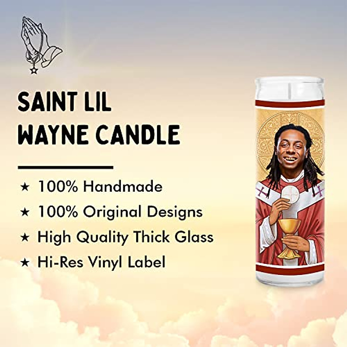 Rapper Celebrity Prayer Candle - Funny Saint Candle - 8 inch Glass Prayer Votive - 100% Handmade in USA - Novelty Celebrity Rap Hip Hop Gift