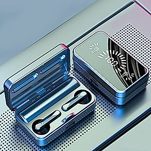 FengLS Wireless Earbuds Bluetooth Headphones Mirror Digital Display Touch Control Wireless Bluetooth Earphones Headphones Earbuds Headset Ipx5 3D Stereo Audio 2000Mah Charging Bin (Black)