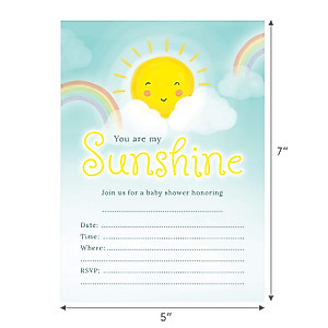 You are My Sunshine Gender Neutral 5x7 Baby Shower Invitations - 24 invites and 24 White envelopes