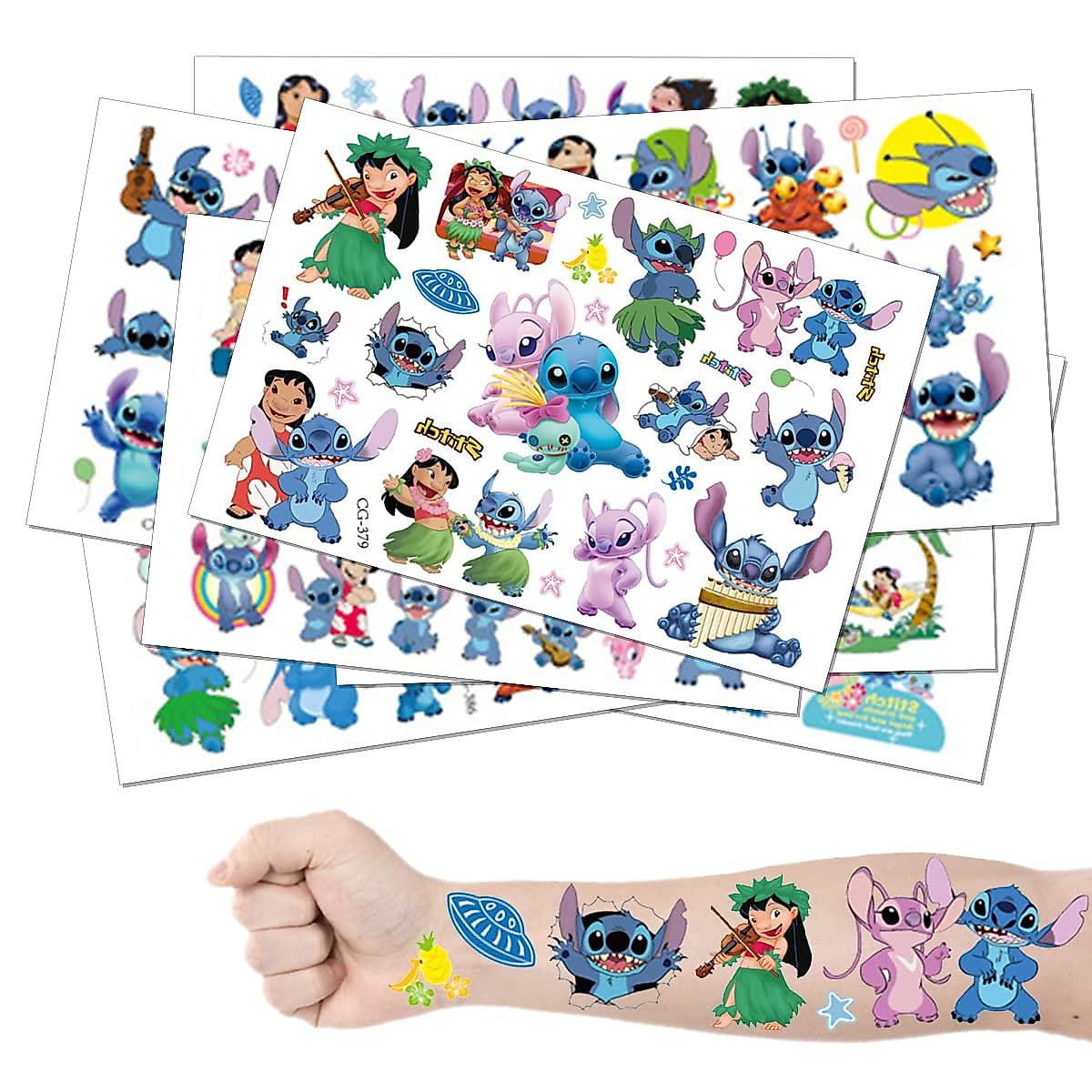 8 Sheets Temporary Tattoos Stickers For Lilo and Stitch, Lilo Birthday Party Supplies Decorations Party Favors, Gifts for Boys Girls School Classroom Rewards