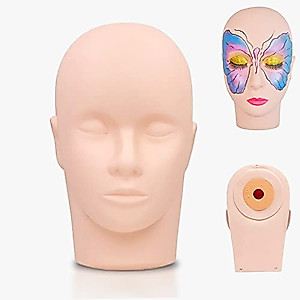 Lash Mannequin Head, BUCICE Practice Training Head, Professional Makeup Soft-Touch Rubber Practice Head, Cosmetology Doll Face Head for Make Up and Lash Extention