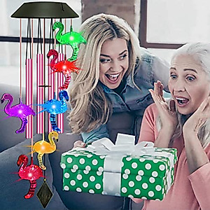 Solar Flamingo Wind Chimes, Flamingo Gifts for Women/Mom/Grandma/Wife/Daughter/Sister,Pink Flamingo Outside Garden Yard Decor