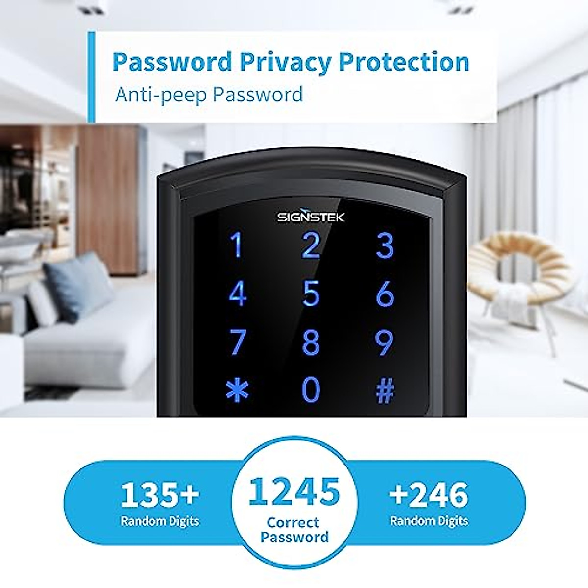 Signstek Keyless Entry Door Lock,Digital Smartcode Lock for Front Door,Keypad with Handle and Security Key,Touchscreen,Easy Installation, Matte Black