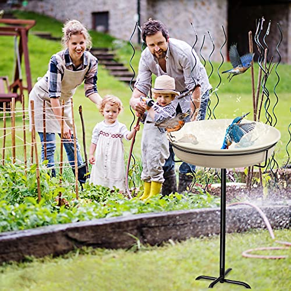 28In Freestanding Birdbaths Bowl Outdoor, Free Standing Garden Bird Bath Bird Feeder Bowl with Metal Stake, Detachable Decoration Spa Birdfeeder for Garden Patio Yard Lawn, 4 Spiky Feet (White)