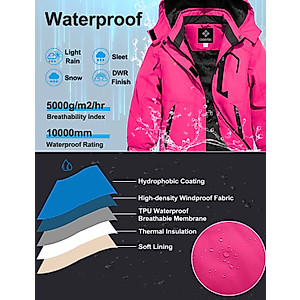 GEMYSE Girl's Waterproof Ski Snow Jacket Fleece Windproof Winter Jacket with Hood (Watermelon Red,6/7)