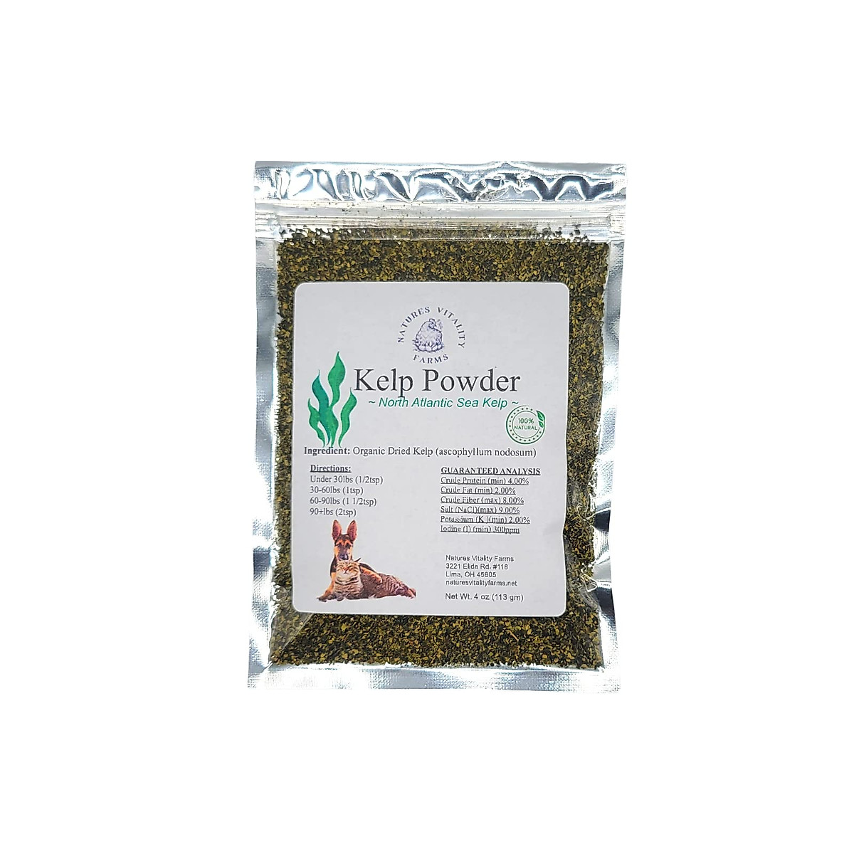 Kelp Powder for Dogs/Cats, Natural North Atlantic Ocean Sea Kelp, Vitamins Minerals and Antioxidants for Ultimate Health (4 Ounce)