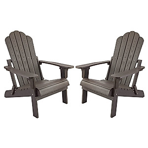 Folding Adirondack Chairs Set of 2, Outdoor Patio Weather Resistant Chair, Imitation Wood Stripes, Easy to Fold Move & Maintain, Plastic Chair for Backyard Deck, Garden Lawn Porch - Dark Brown