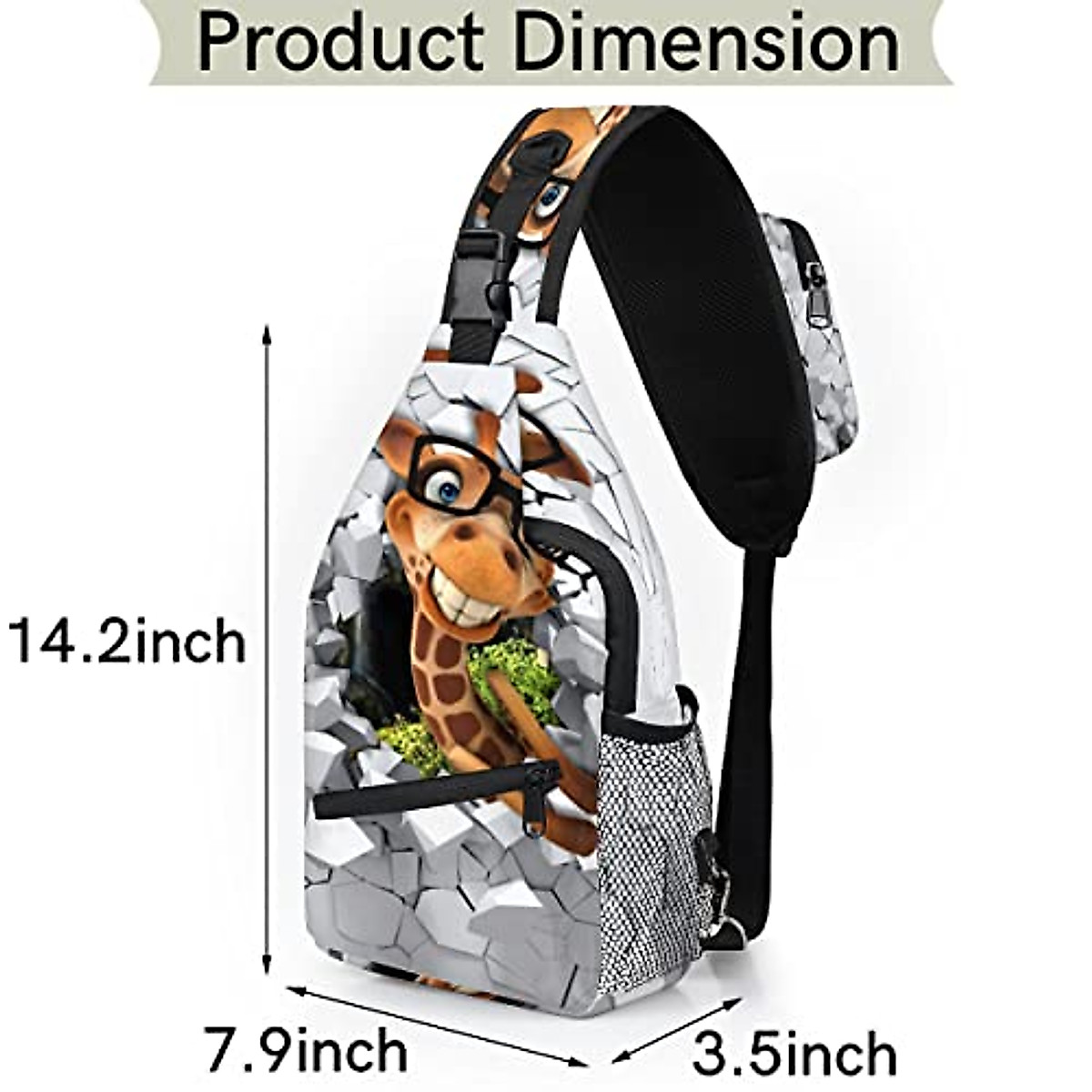 Cute Giraffe Sling Bag Crossbody Sling Backpack Water Resistant Shoulder Bag Outdoor Travel Hiking Chest Bag Daypack for Women Men Unisex