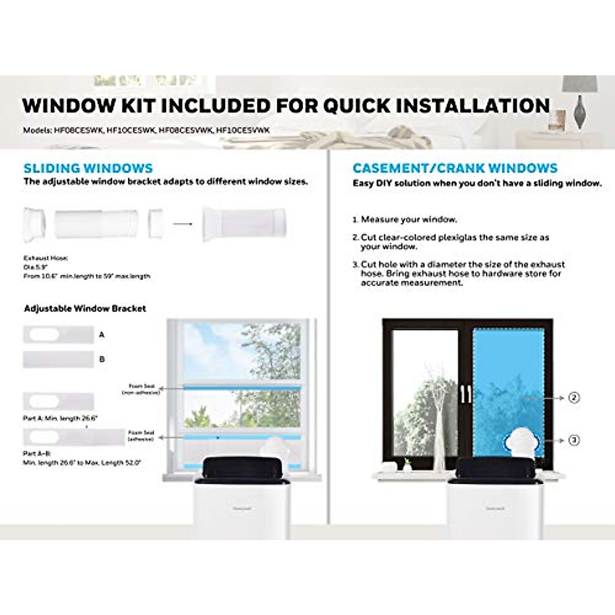 Honeywell Compact Portable Air Conditioner w/Dehumidifier & Fan Cools Rooms Up to 350 Sq.Ft. w/Drain Pan & Insulation Tape (HF08CESWK)