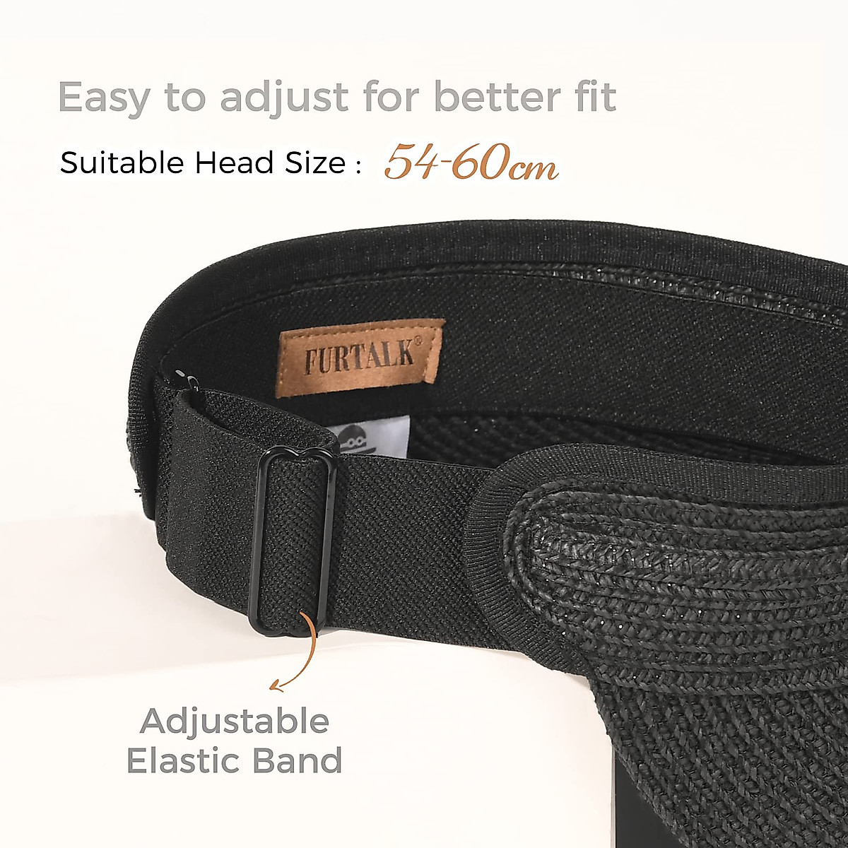 FURTALK Hat Straw Sun Visors, Summer Packable Ponytail Beach Hats for Women Travel UPF 50+ A Black