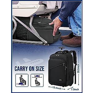 MATEIN 17 inch Rolling Backpack, Travel Laptop Backpack for Men Women, Large Wheeled Backpack Water Resistant Carry on Roller Bag Airline Approved, Business Luggage Suitcase, Traveler Gifts, Black